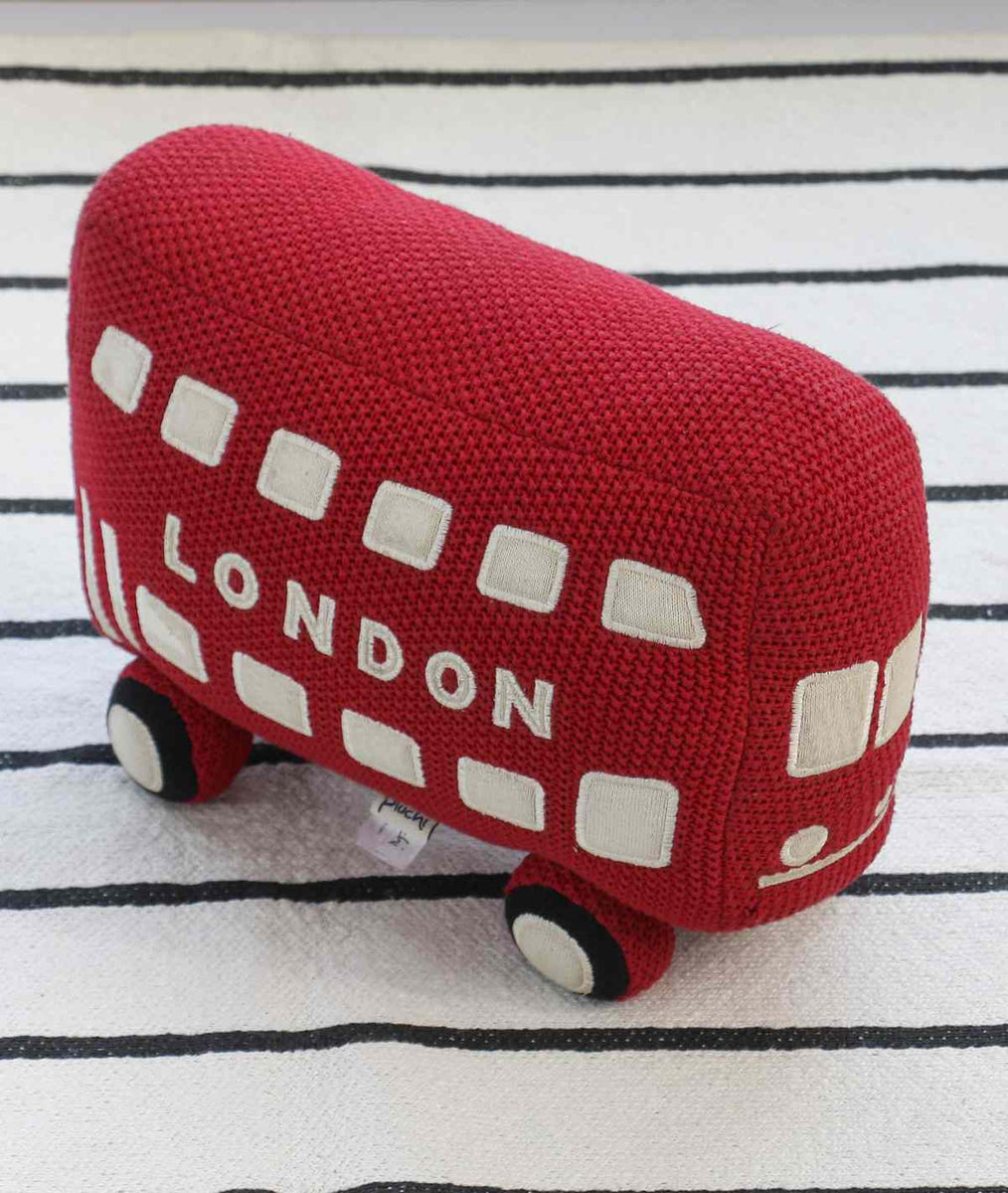 Wheels on The Bus - Red & Natural Cotton Knitted Stuffed Soft Toy for ...